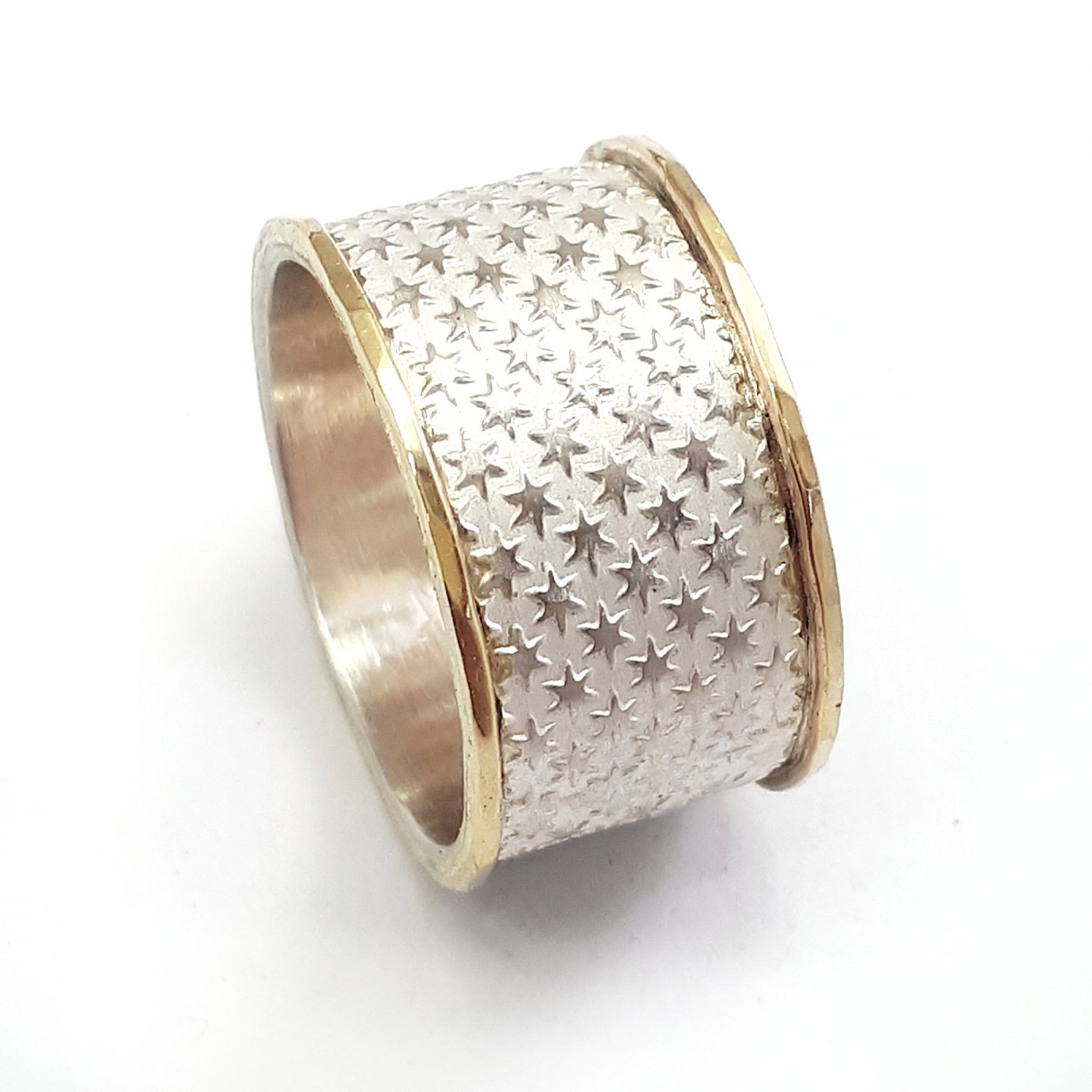 Celestial Ring Silver and Gold Star Pattern Ring Fourth of - Etsy