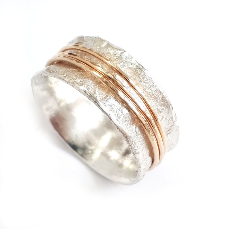 Chunky Spinner Ring, Three Gold Spinners, Rotating Ring, Spring Wedding ...