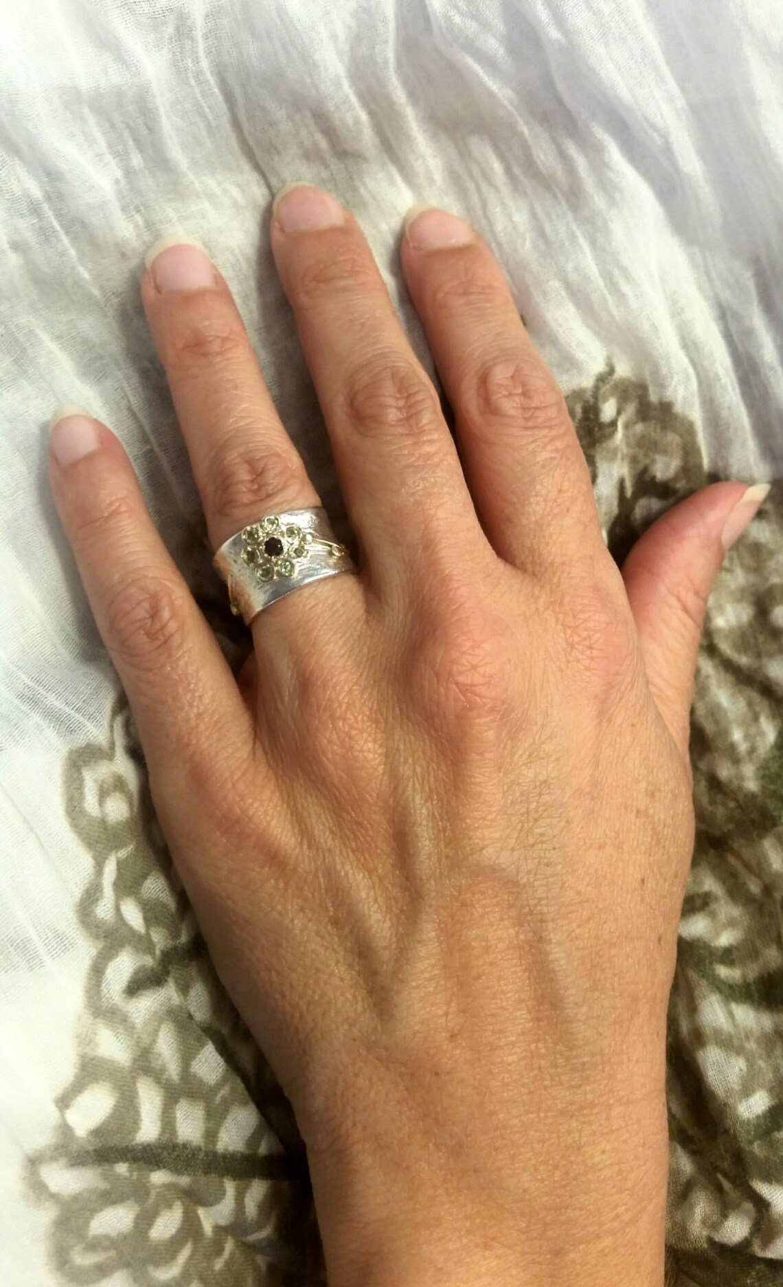 Handcrafted Flower Ring Silver Gold Ring Set With Garnet and - Etsy