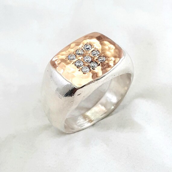 Sterling silver and gold pinky ring set with 9 CZ gemstones | Etsy