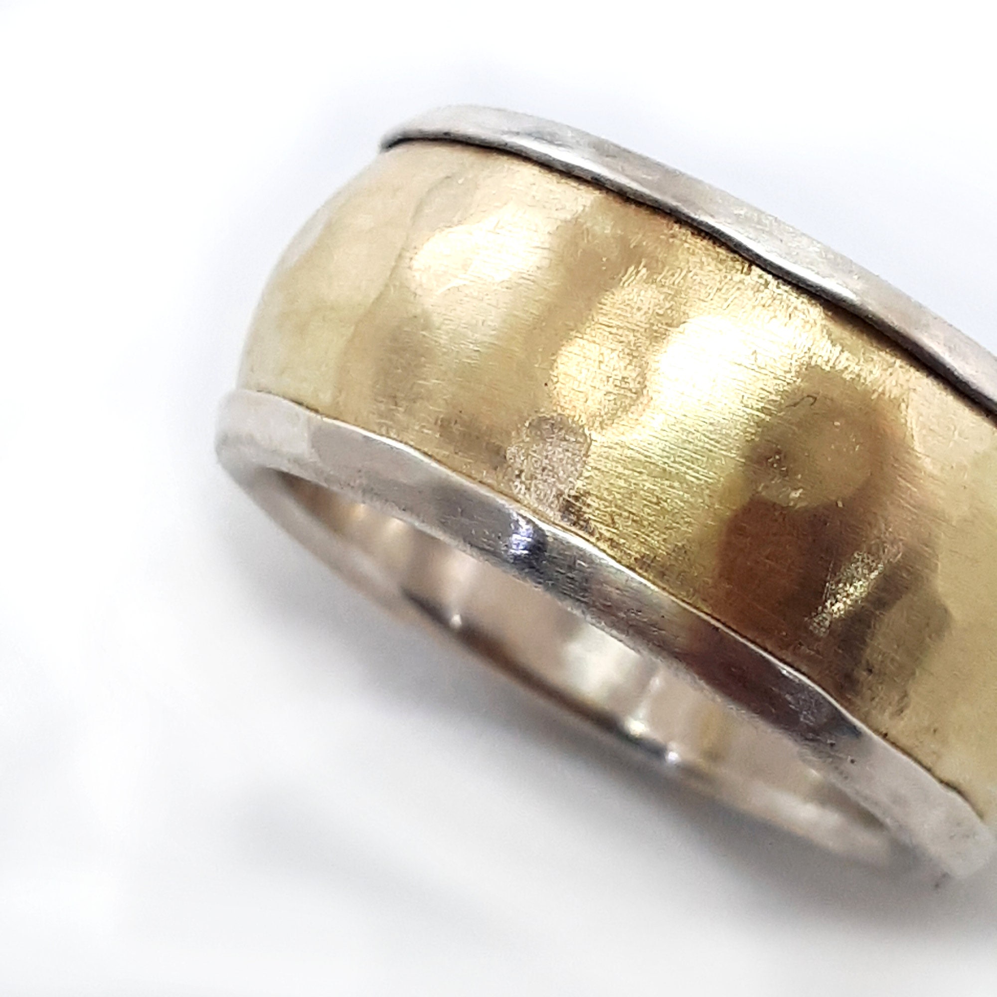 Silver and gold wedding ring organic wedding ring wide gold | Etsy