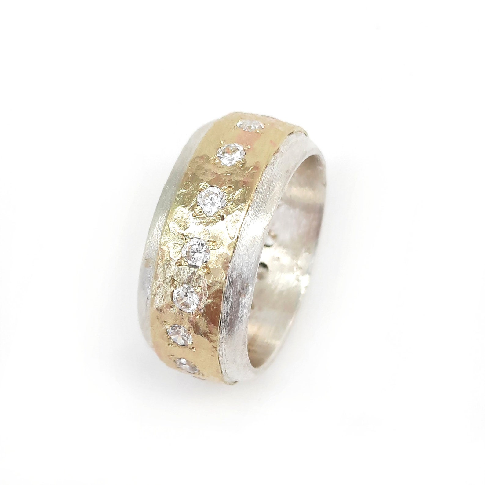Exceptional Engagement Ring, Convex Ring, Sterling Silver and Yellow ...