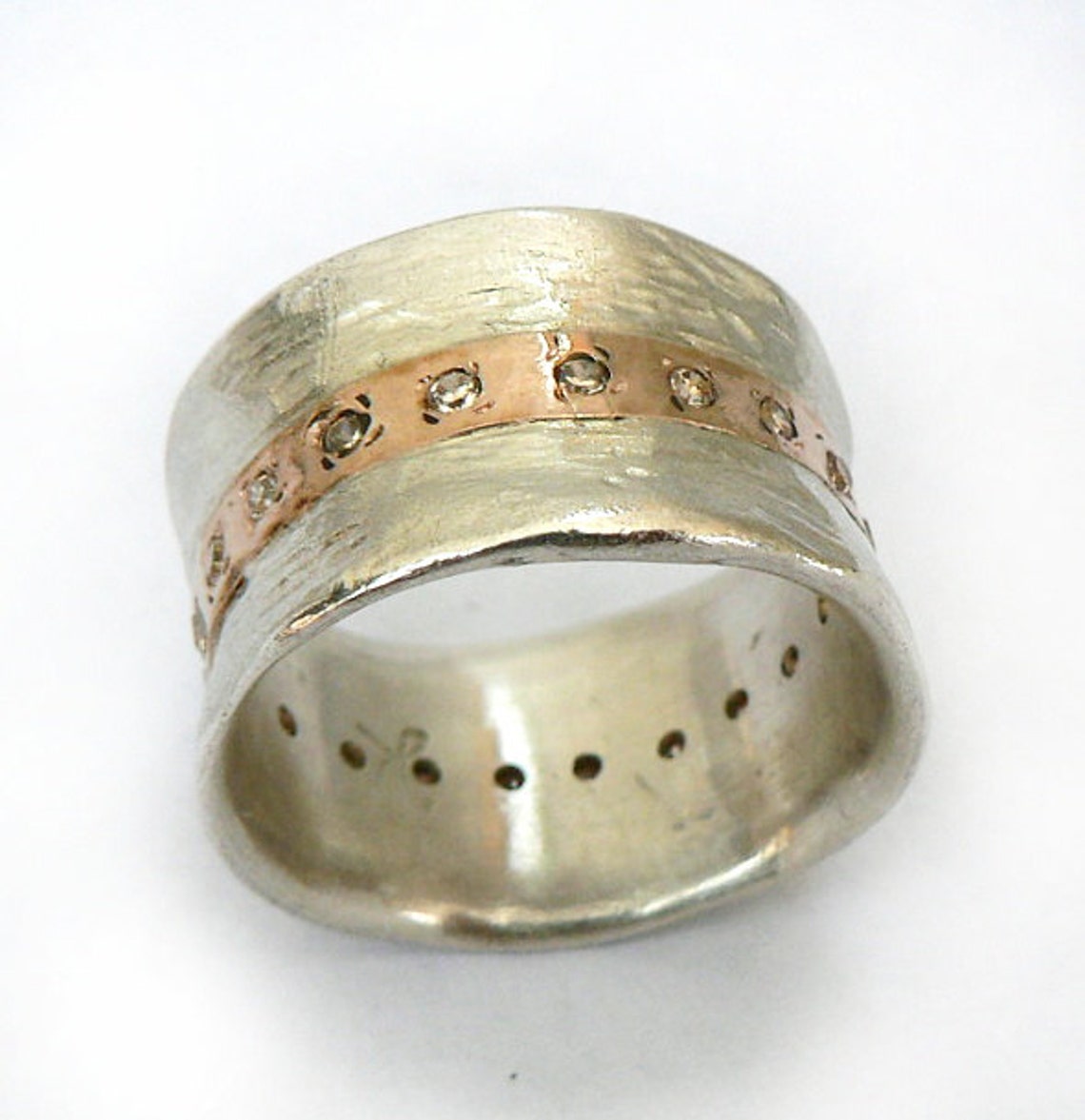 Elegant wide ring silver and red gold inlaid with champagne | Etsy