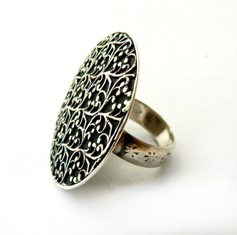 Big Silver Ring Oxidized Sterling Silver Circular Shape With - Etsy
