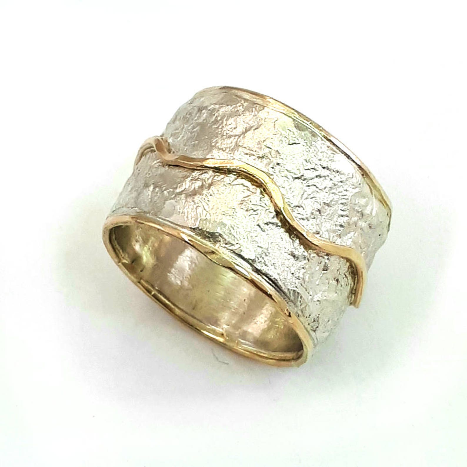 Breiter strukturierter Ehering für Frauen handgemachte | Etsy