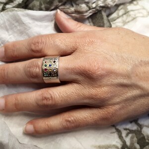 Hoshen- Priestly Breastplate- Design Ring, Wide Silver Ring With Twelve ...