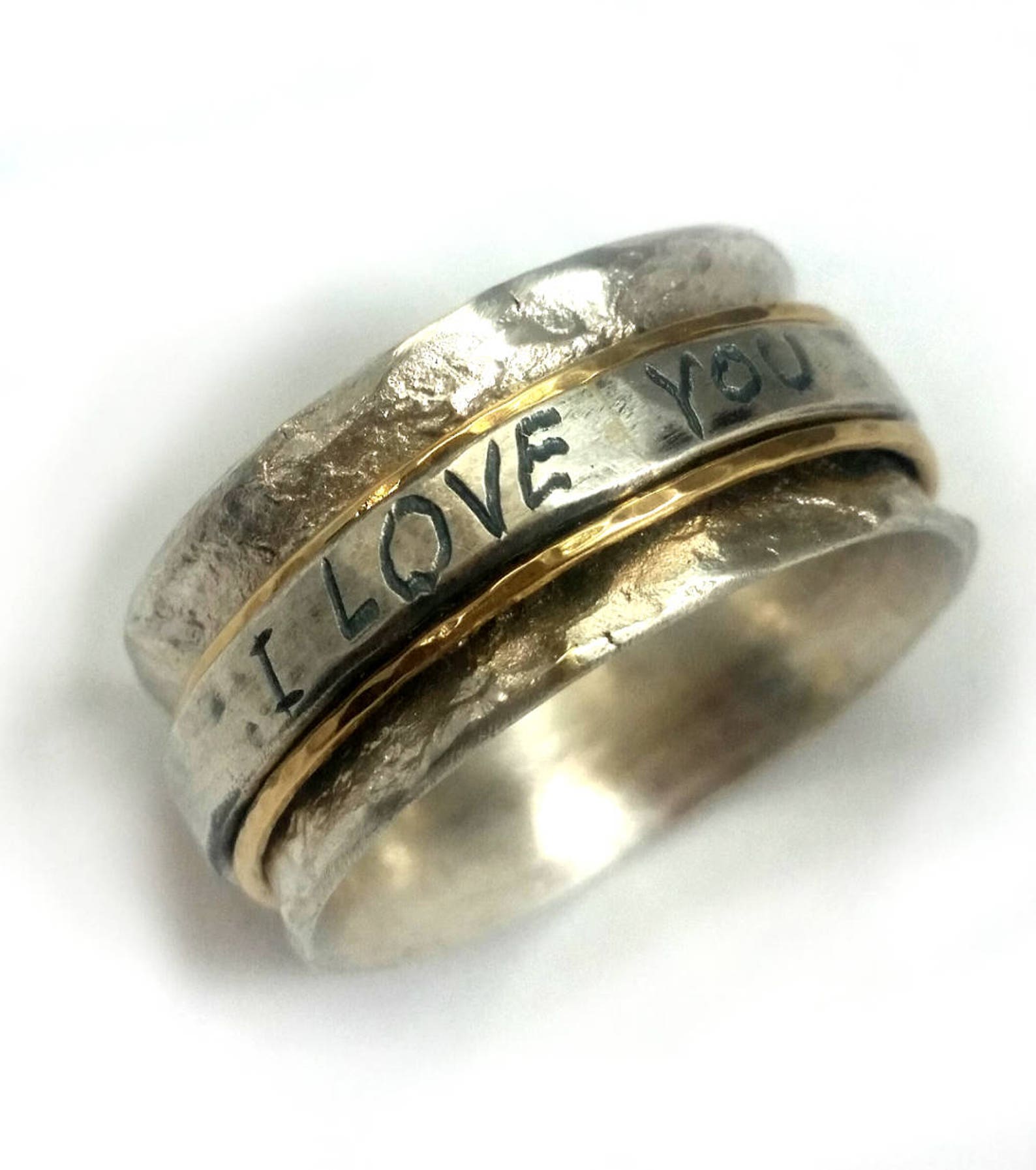 Engraved Spinner Ring Personalized Engraving Silver and Gold - Etsy Israel