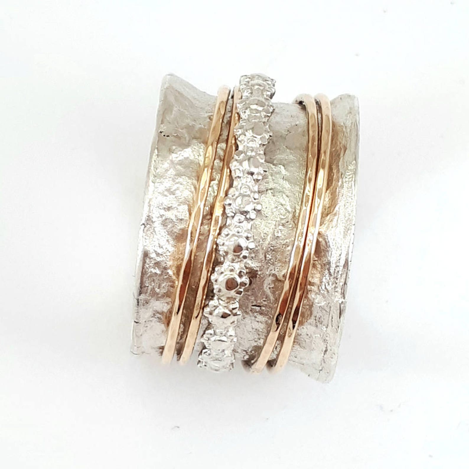 Wide and Chunky Spinner Ring, Hand-crafted Sterling Silver Ring, Four ...