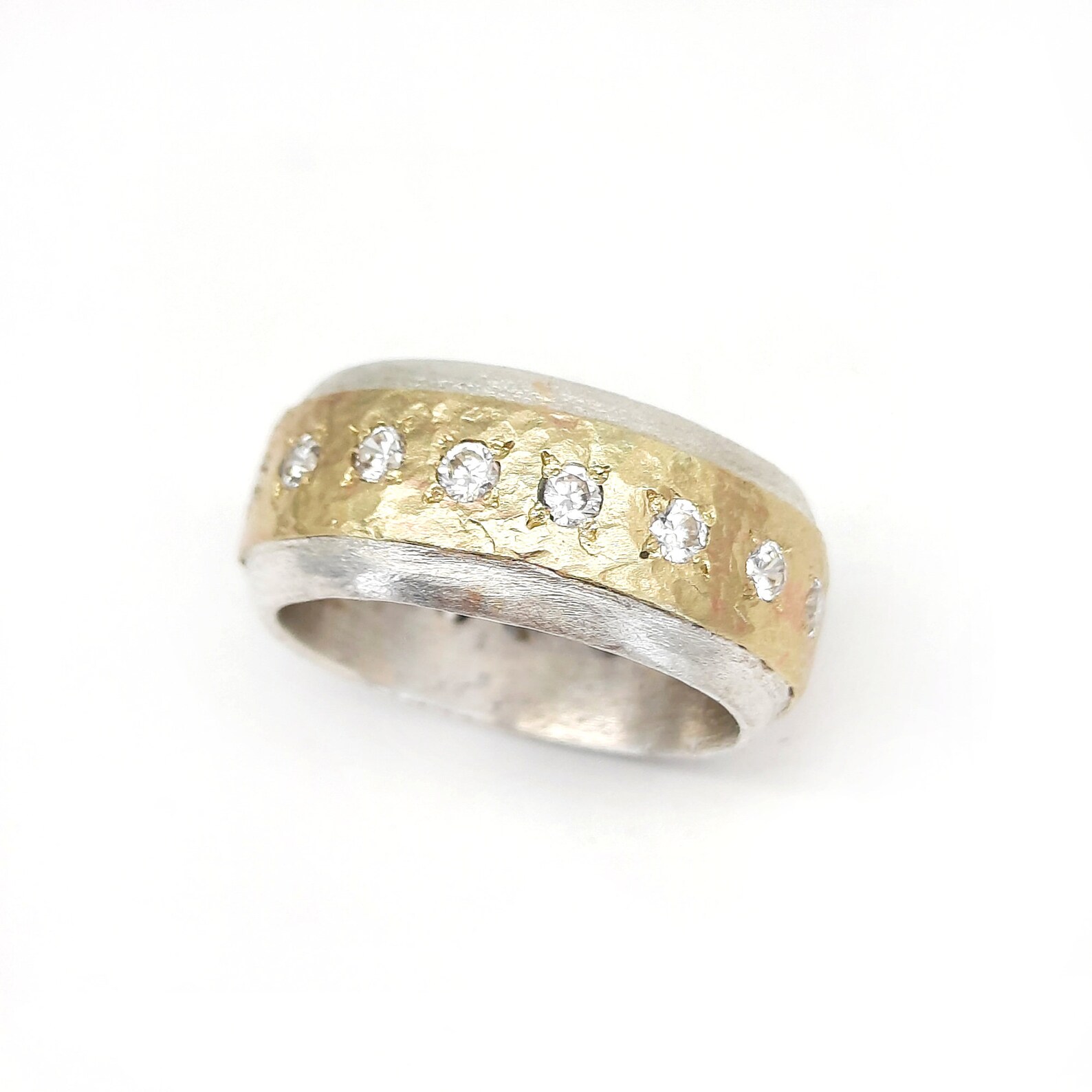 Exceptional Engagement Ring, Convex Ring, Sterling Silver and Yellow ...