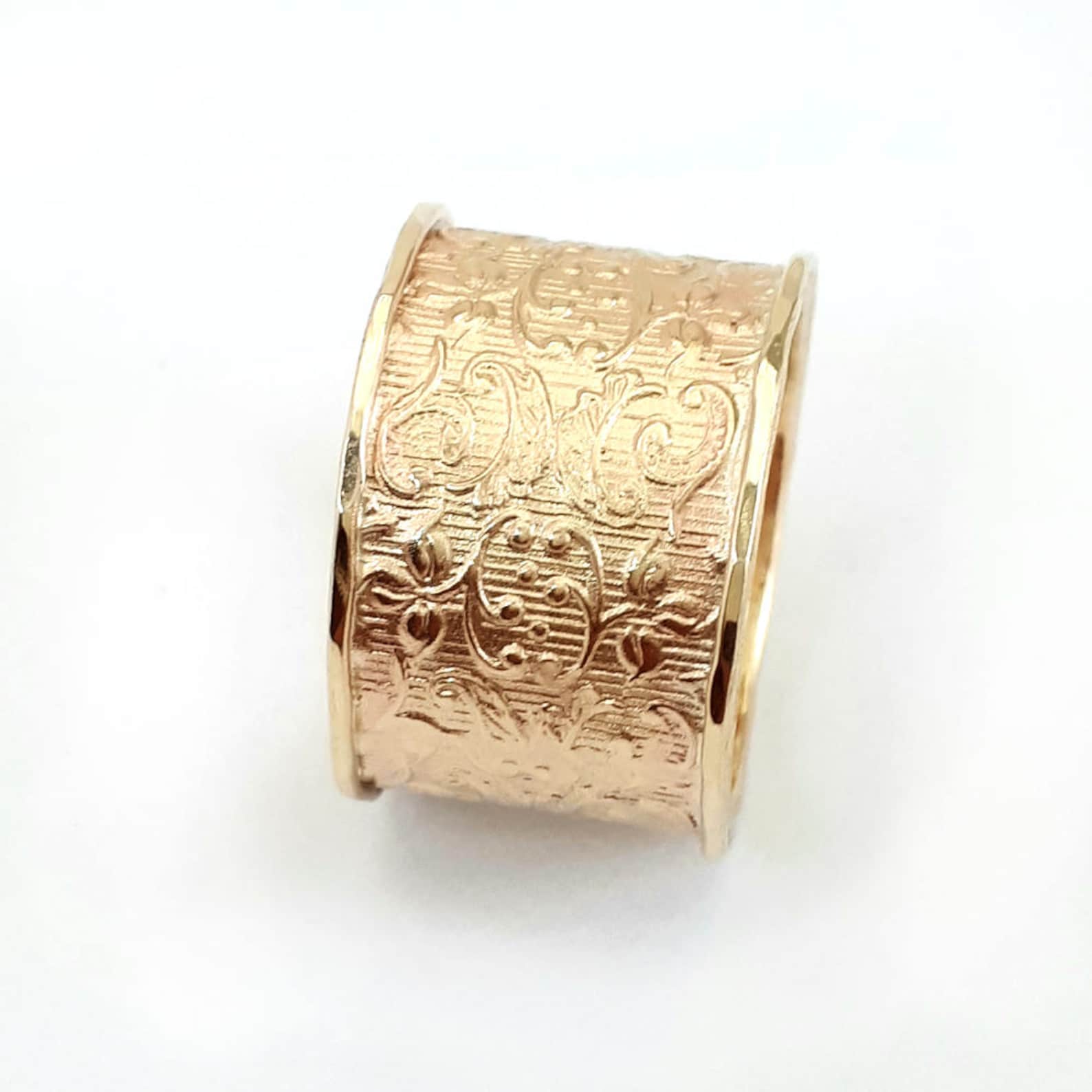 Gold ring wide solid gold wedding ring gold wedding band | Etsy
