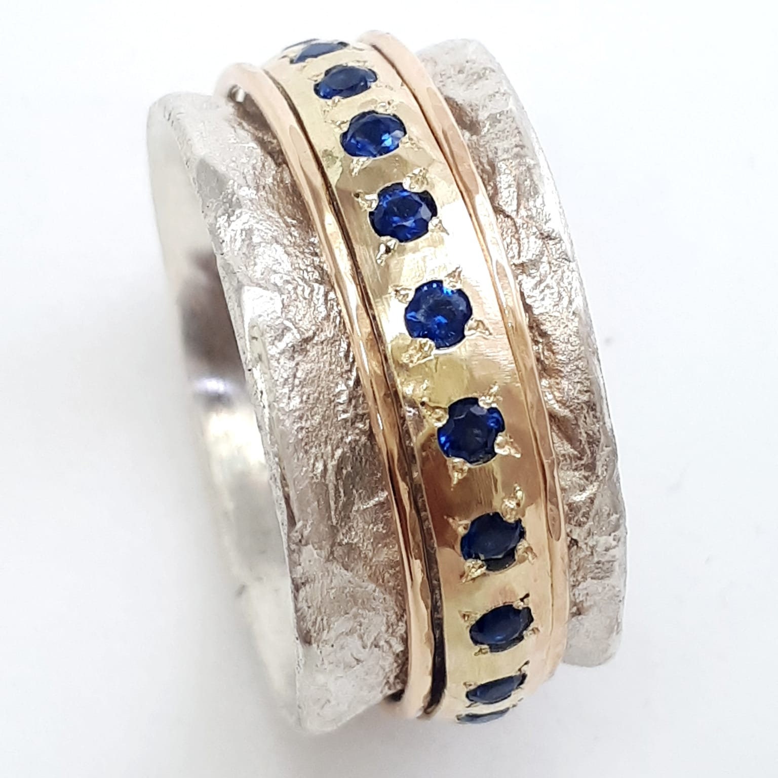 Sapphire Engagement Ring Semi Wide Spinner Ring Silver and - Etsy UK