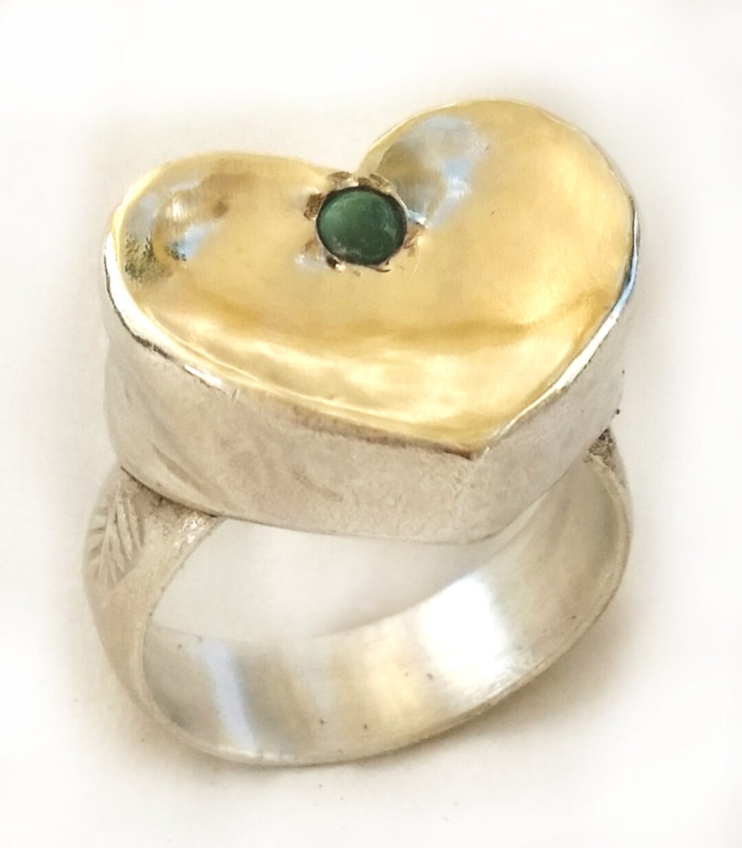 Big Heart Ring, Bold Eye-catching Design, Sterling Silver and Yellow ...