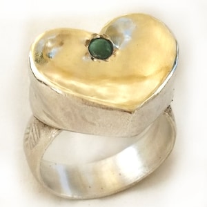 Big Heart Ring, Bold Eye-catching Design, Sterling Silver and Yellow ...