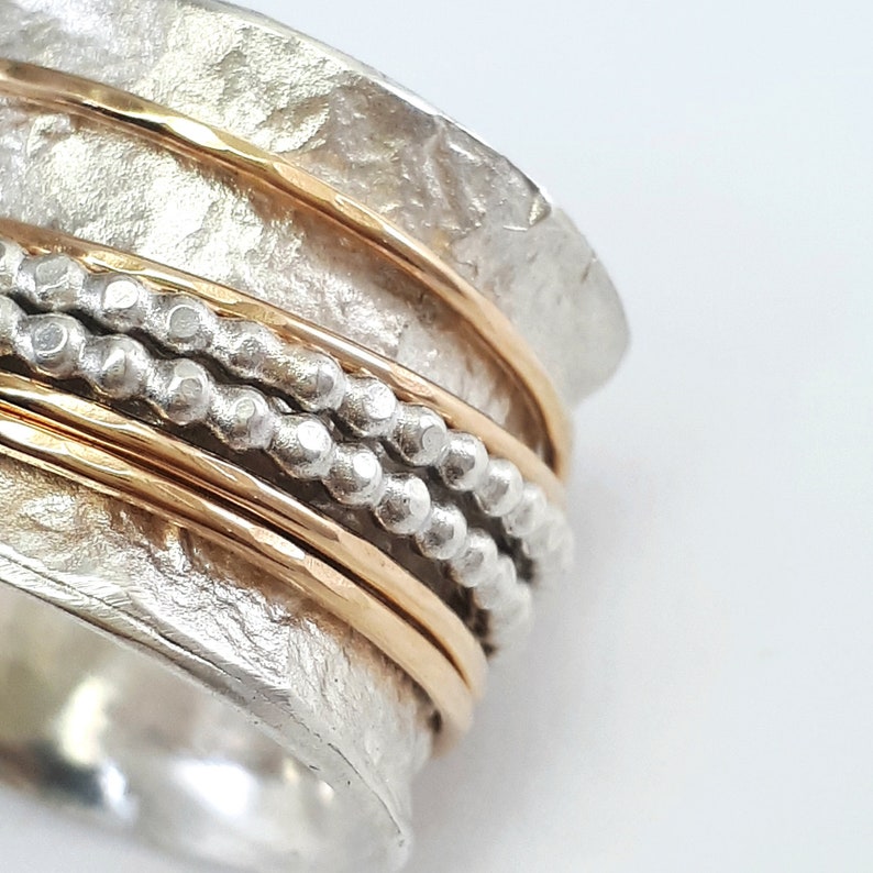 Wide wedding ring wide rotating ring with four yellow gold | Etsy