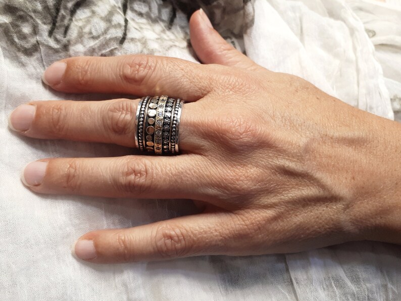 Wide gold and silver spinner ring with eternity ring One Of a | Etsy