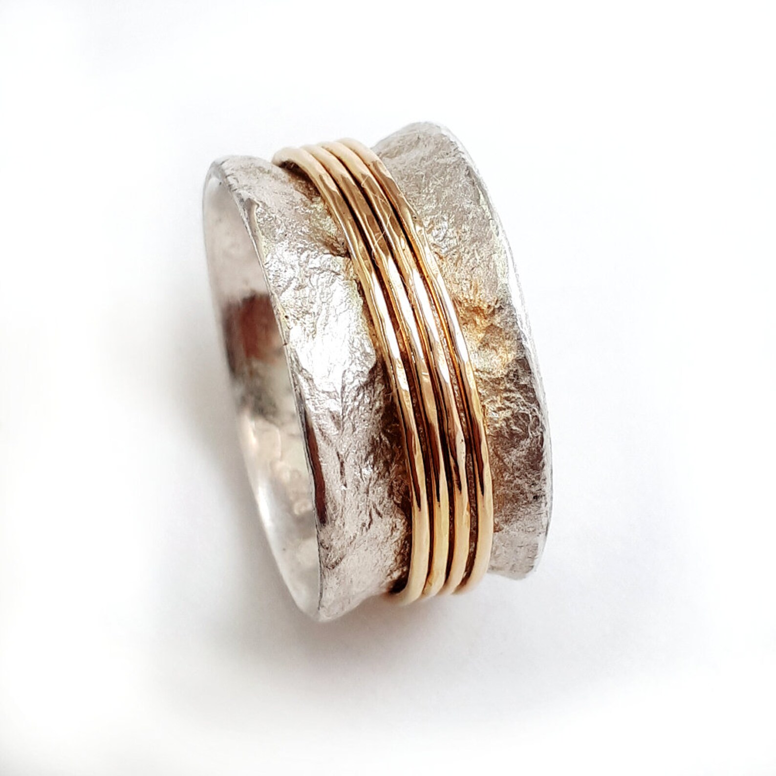 Textured Spinning Wedding Ring Semi Wide Rotating Ring With - Etsy