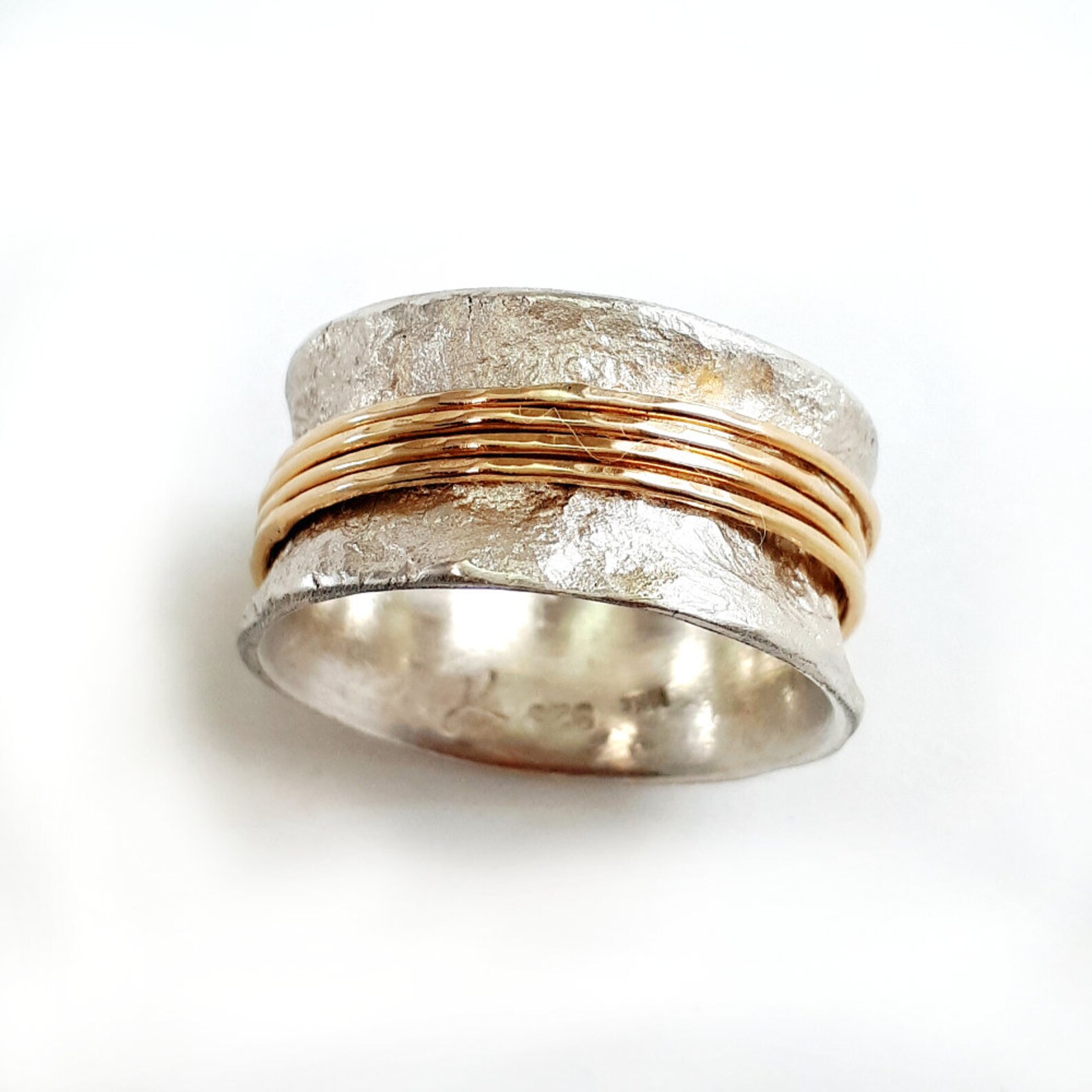 Textured Spinning Wedding Ring Semi Wide Rotating Ring With - Etsy