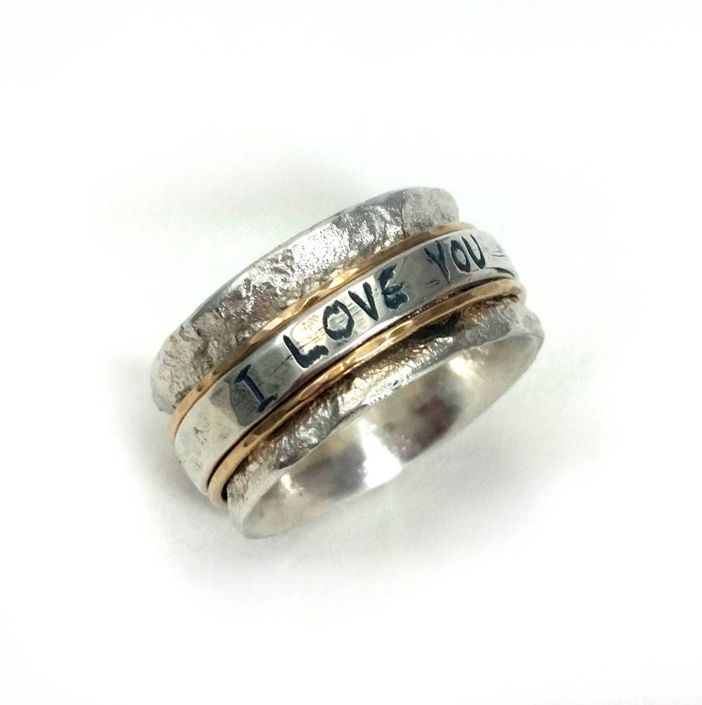 Engraved Spinner Ring Personalized Engraving Silver and Gold - Etsy Israel