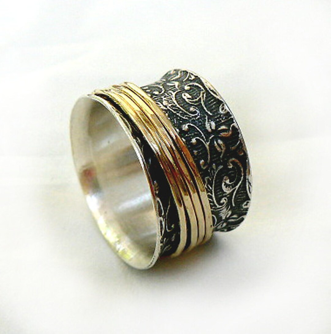Gorgeous Lace Spinner Ring, Rotating Ring, Four Gold Spinners, Oxidized ...