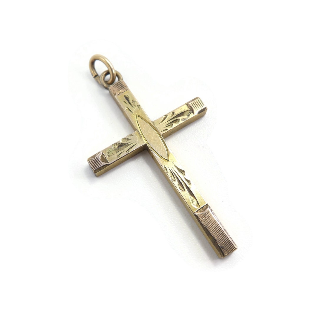 Vintage, Etched Cross Pendant, 12K Gold Filled on Silver, Yellow Gold ...