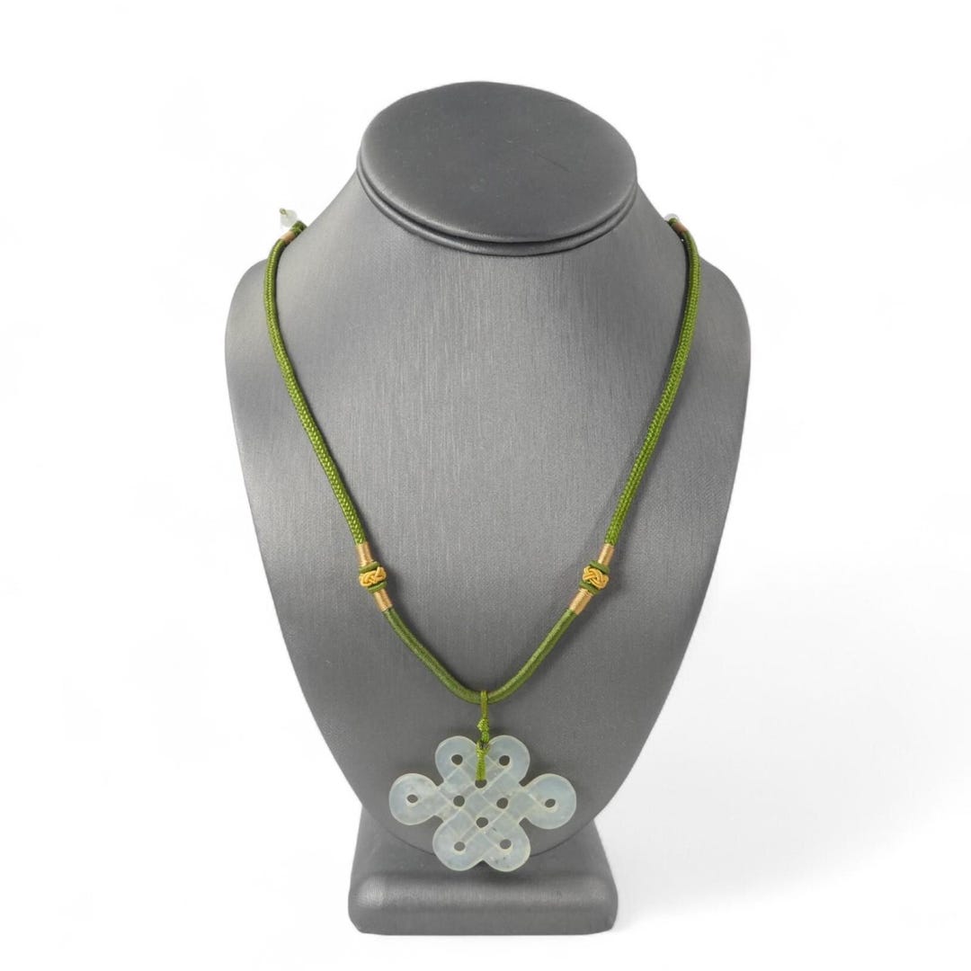 Vintage Chinese, Jade Endless Knot, Pendant Necklace, Green Cord ...