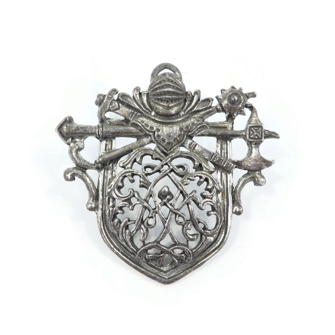 Vintage, Heraldic Shield Pendant, Knight, Battle Axe, Sword, Morning ...