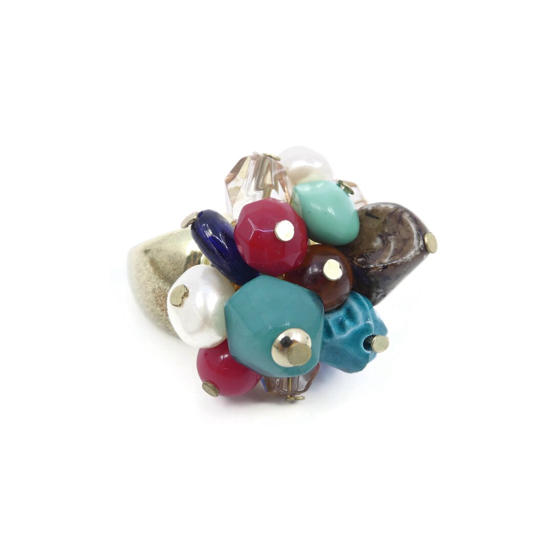 Vintage Cluster Bead Ring Green Blue Red Faux Pearls - Etsy