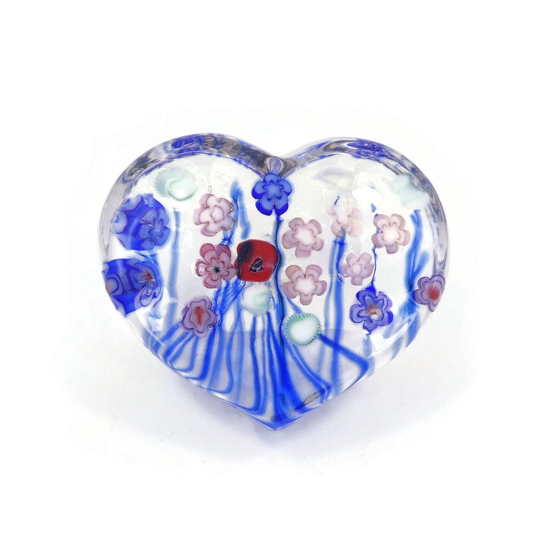 ROBERT HELD, Heart Glass Paperweight, Flower Design, Signed - Etsy