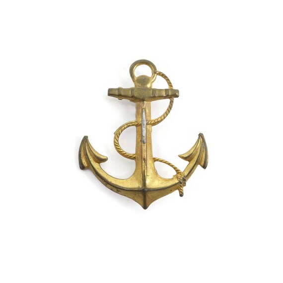 Vintage Anchor Pin Gold Tone Stamped Metal Navy - Etsy