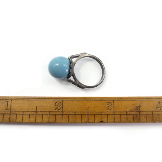 Vintage Sterling, Art Deco, Blue Glass Ball, Ring, Cl… - Gem