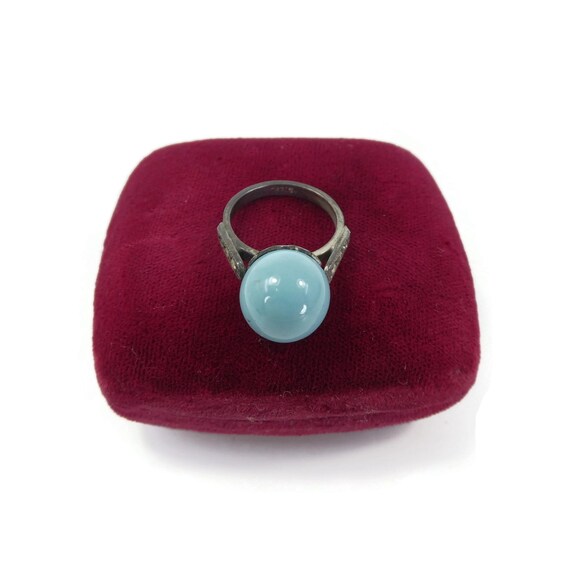 Vintage Sterling, Art Deco, Blue Glass Ball, Ring, Cl… - Gem