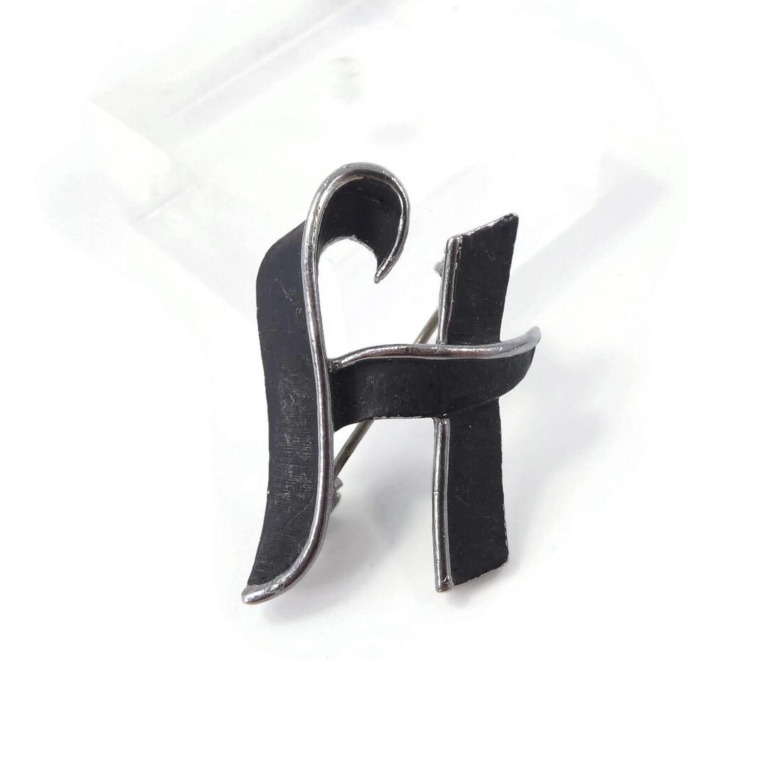 Vintage, Letter H Brooch, Initial H, Black Enamel, Silver Tone - Etsy