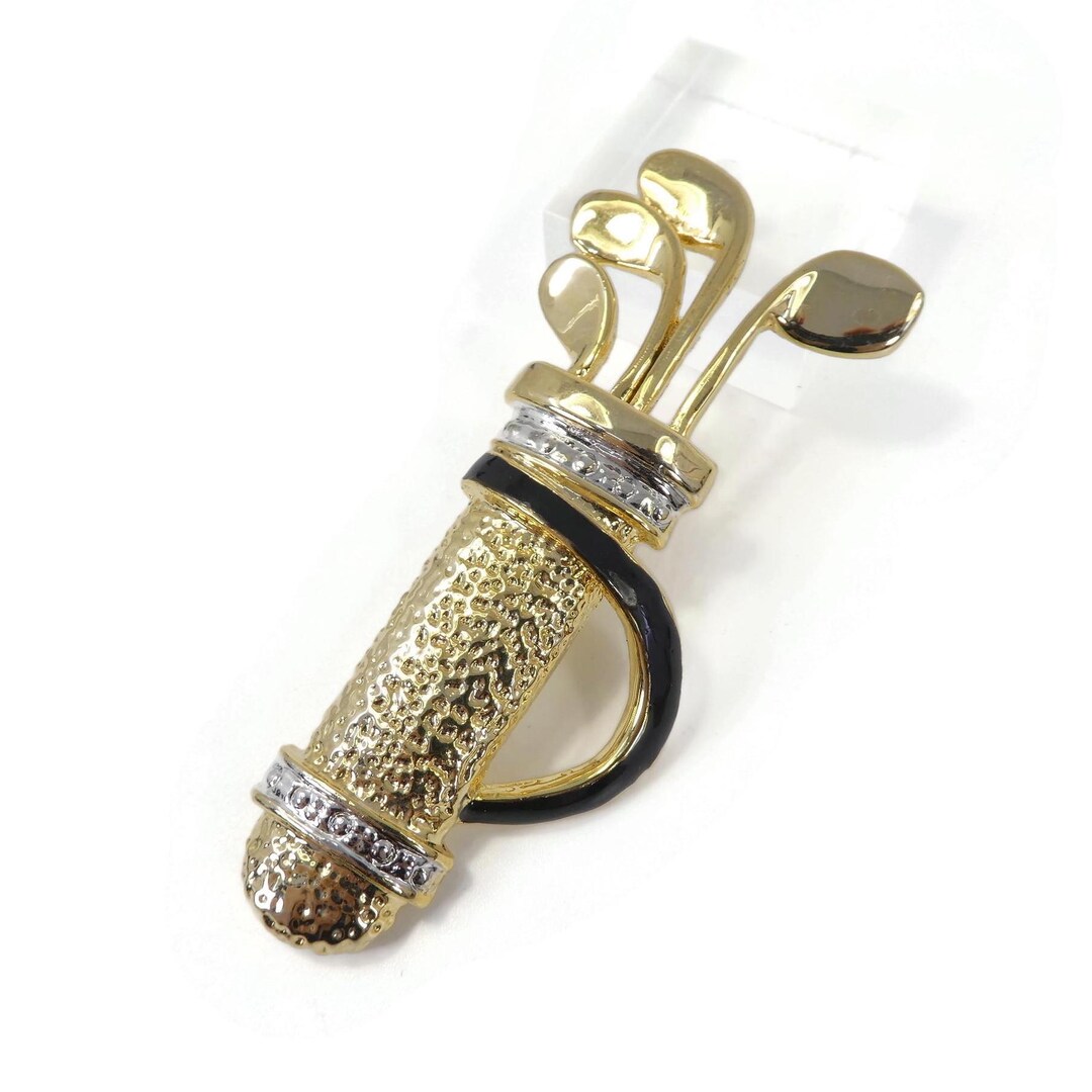 Vintage, Golf Bag & Clubs, Brooch, Black Enamel, Gold Silver Tone - Etsy