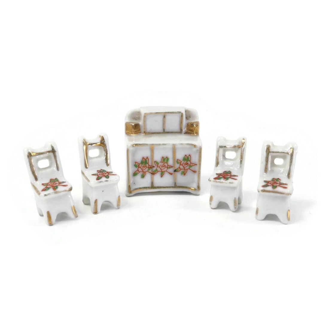 Vintage Occupied Japan, Miniature Chair Set, Hutch, Ceramic, Flower ...