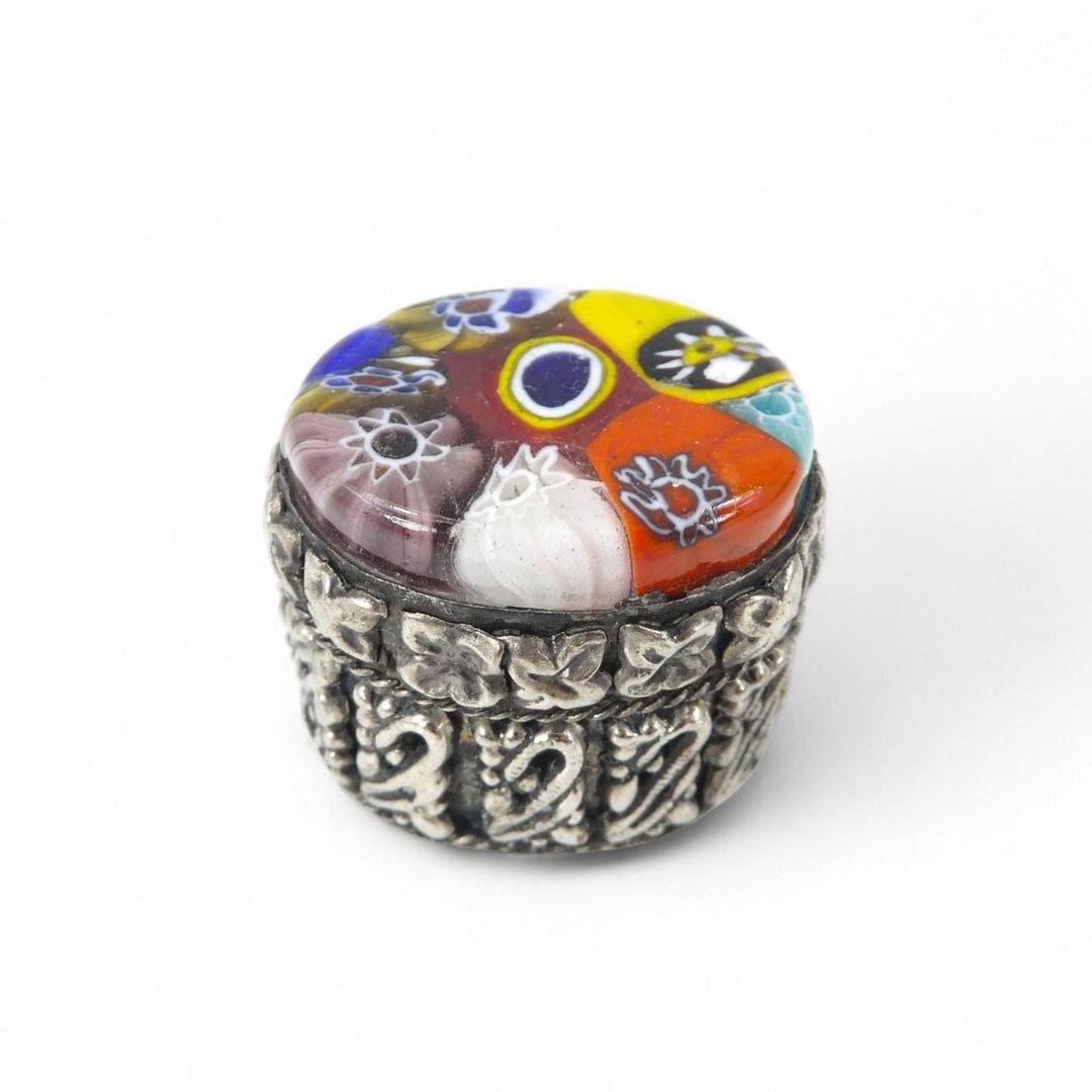 Vintage Ethnic, Millefiori Glass, Pill Box, Trinket Box, Silver Tone - Etsy