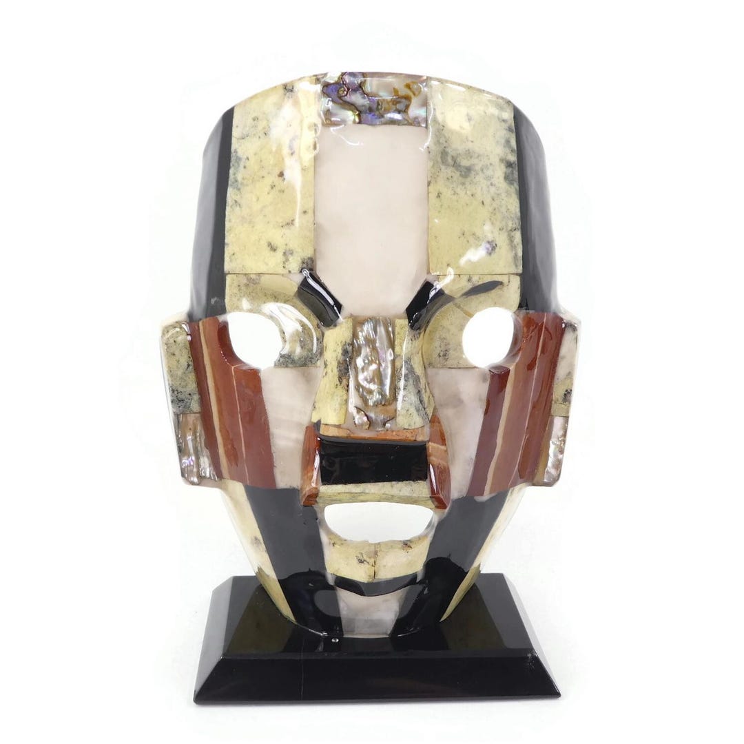 Vintage Mexico, Aztec Mayan, Stone Burial Mask, Black Stone, Abalone ...
