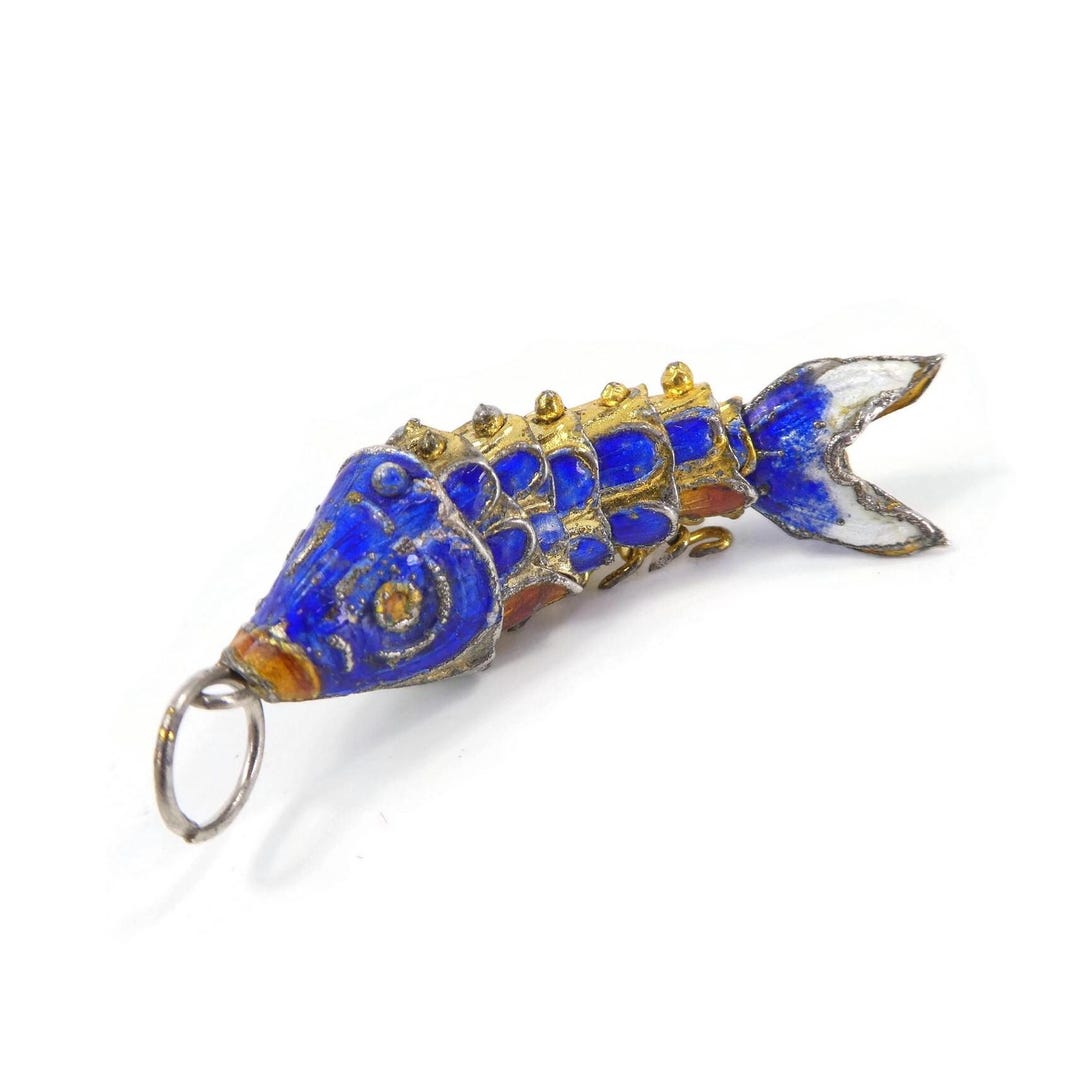 Vintage Chinese, Blue Fish Pendant, Articulated, Enamel, Gold Tone - Etsy