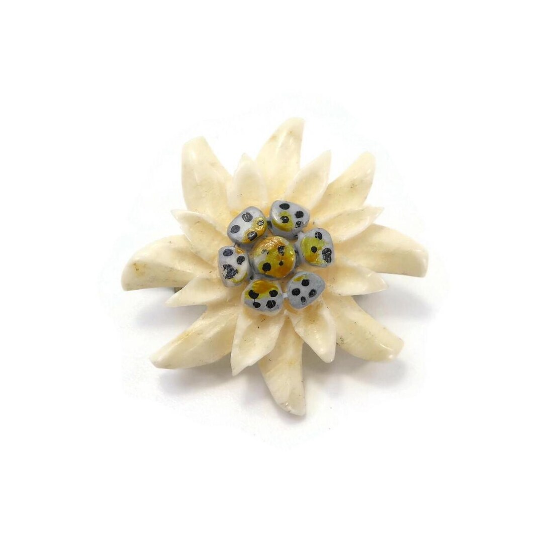 Vintage, Edelweiss Flower Pin, Brooch, Carved Bone - Etsy