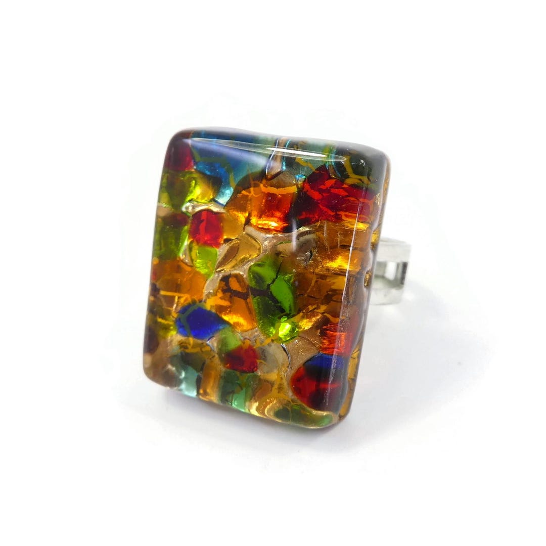 Vintage Italian, Murano Glass Ring, Multi Color, Silver Tone ...