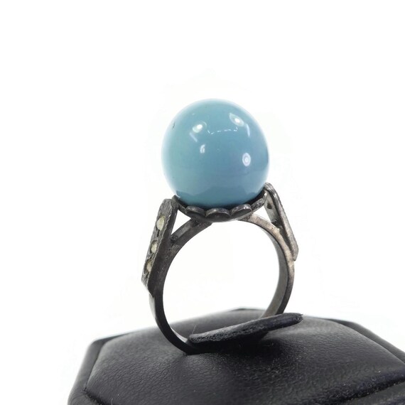 Vintage Sterling, Art Deco, Blue Glass Ball, Ring, Cl… - Gem