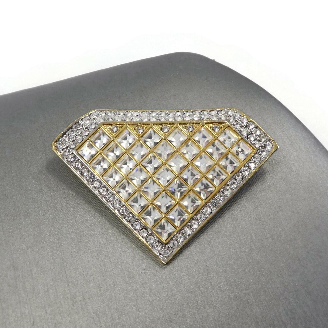Vintage, Diamond Shape Brooch, Clear Rhinestones, Gold Tone - Etsy