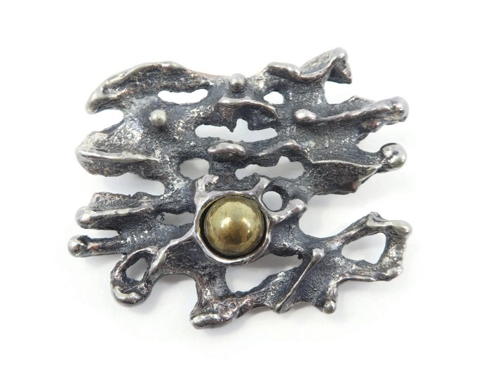 Vintage, ROBERT LARIN, Brutalist Brooch, Pewter, Gold Tone, Signed - Etsy