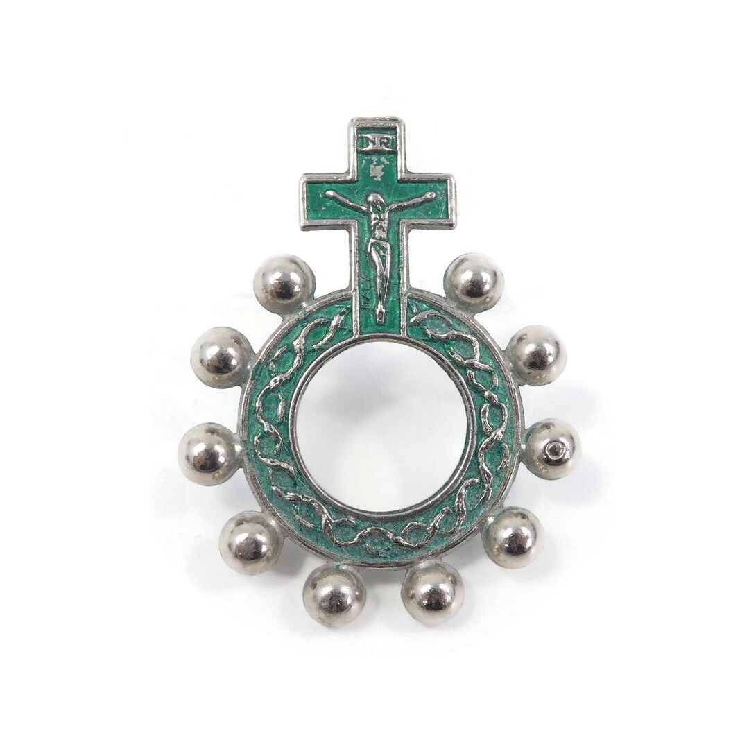 Vintage, Finger Rosary, Pocket Rosary, Rosary Ring, Green Enamel ...