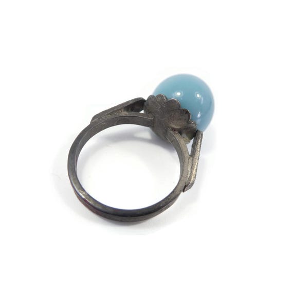 Vintage Sterling, Art Deco, Blue Glass Ball, Ring, Cl… - Gem