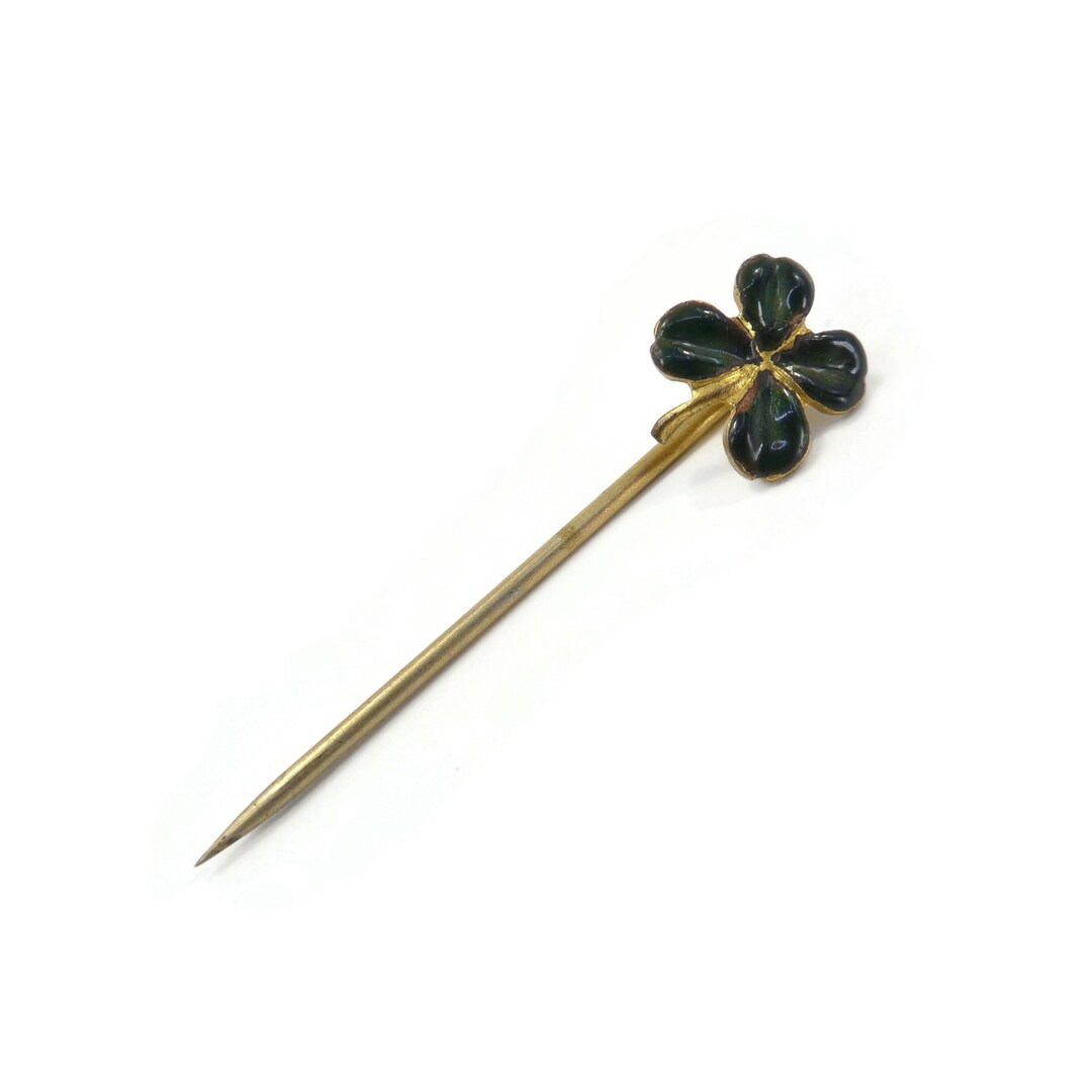 Vintage, Antique, Four Leaf Clover, Stick Pin, Green Enamel, Gold Tone ...