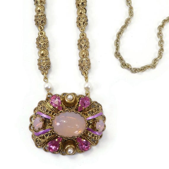 Vintage West Germany, Pink Rhinestone Necklace, Pink … - Gem
