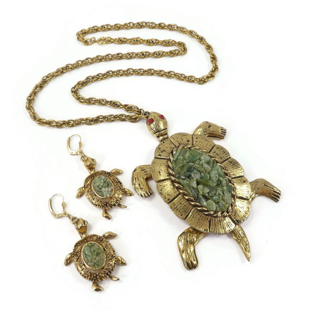Vintage, Articulated Large Turtle, Necklace Set, Hook Earrings ...