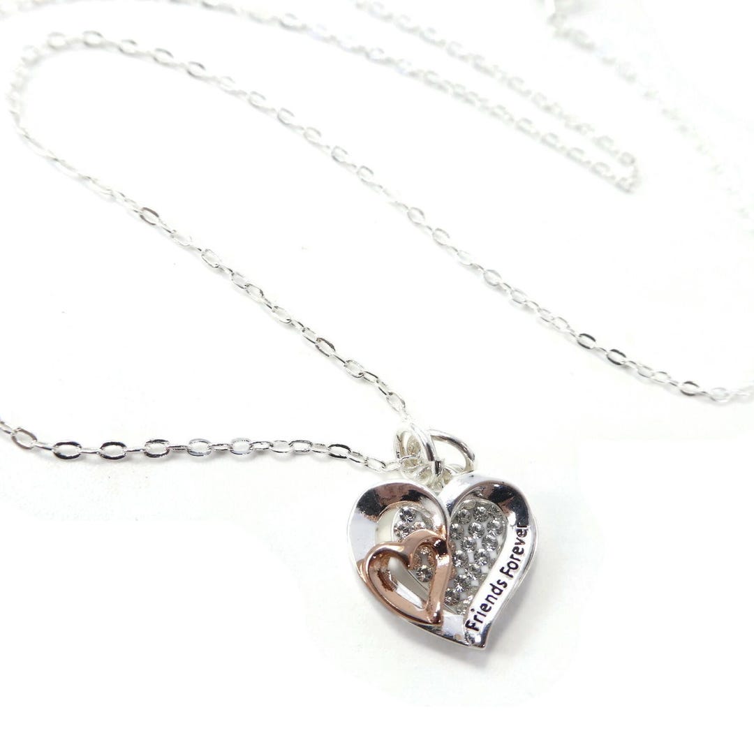 Friend's Forever, Heart Necklace, Swarovski Crystal, Silver Plate ...