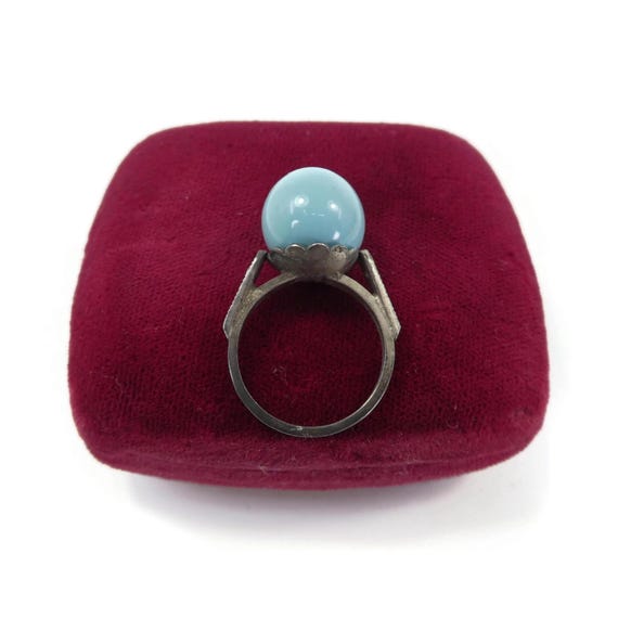 Vintage Sterling, Art Deco, Blue Glass Ball, Ring, Cl… - Gem