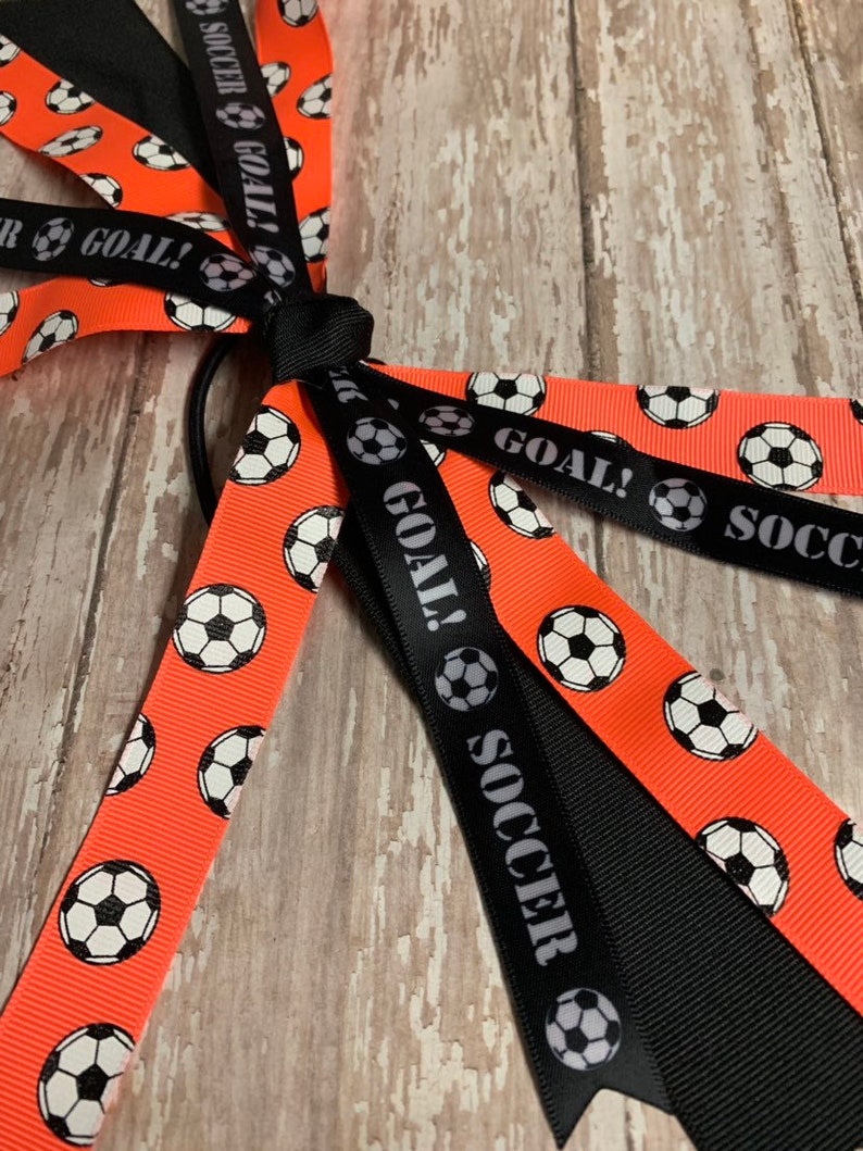 Soccer Streamers Neon Orange Soccer Ribbon Ponytail Black - Etsy